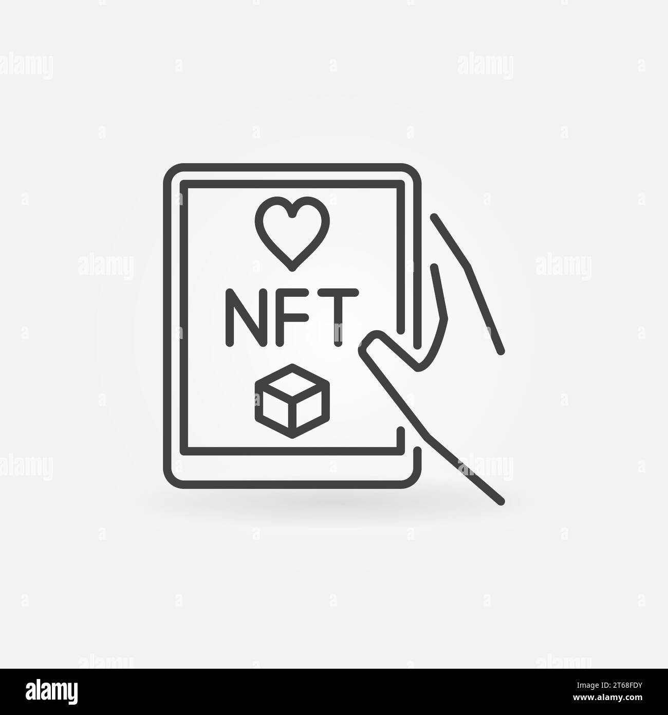 Tablet with NFT in Hand outline vector Non-fungible Token Digital ...