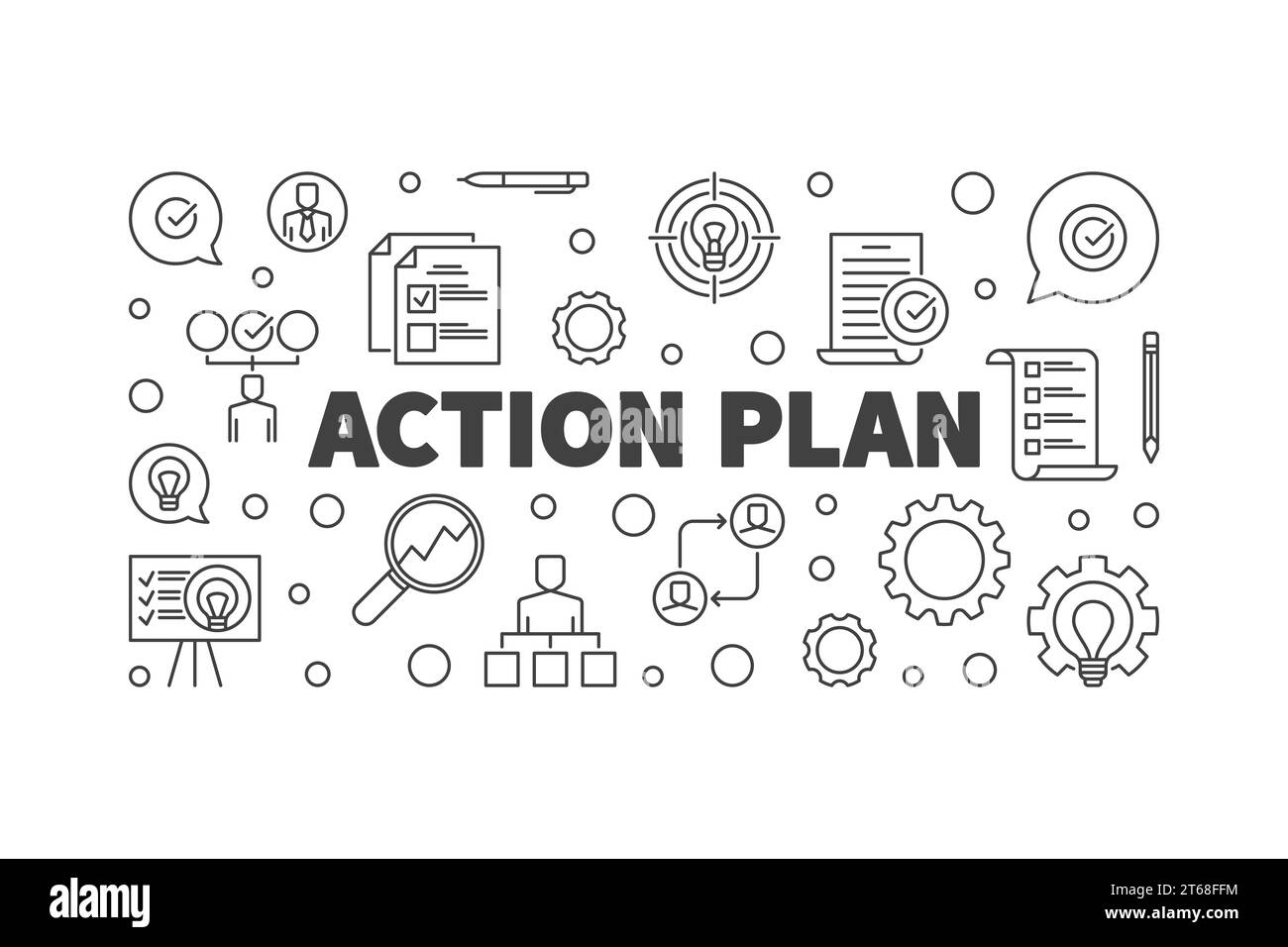 Action Plan vector horizontal concept outline illustration or banner ...