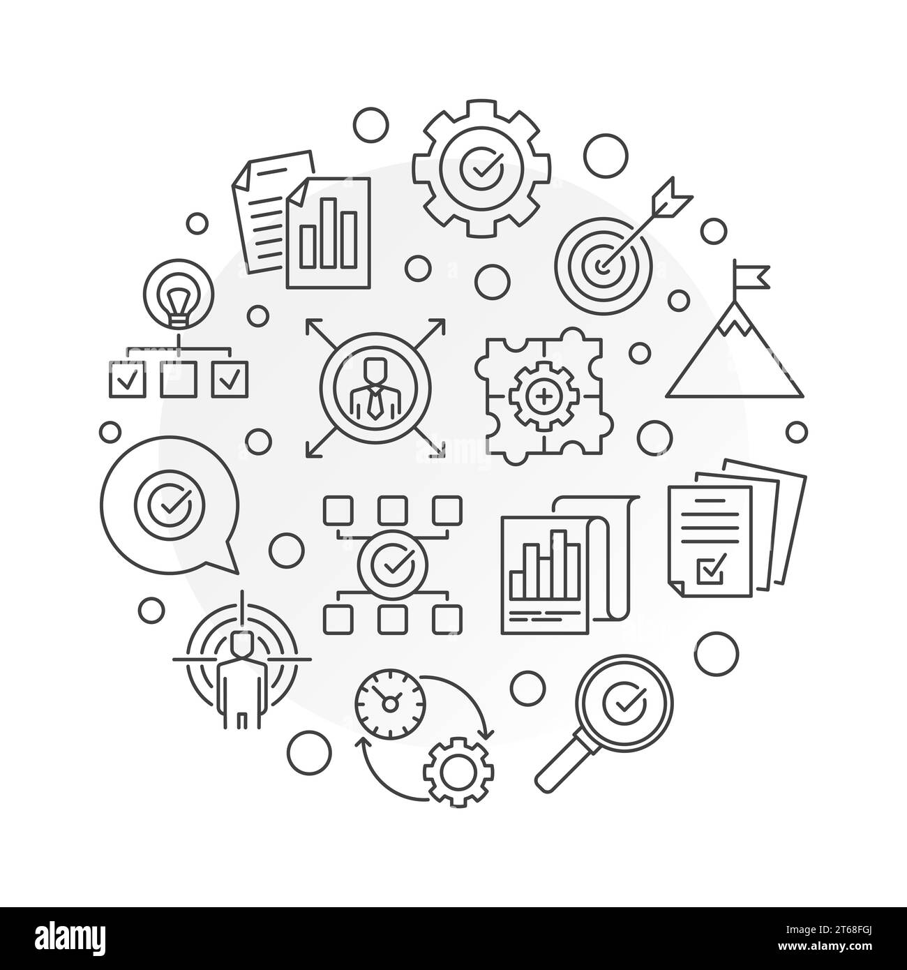 Vector business goals round concept illustration in thin line style ...