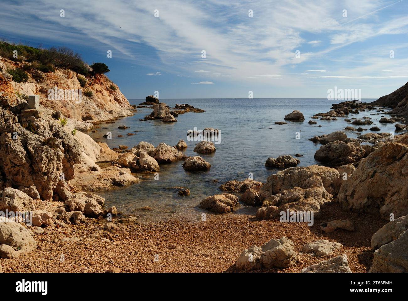 View of Cala Greca beach Stock Photo - Alamy
