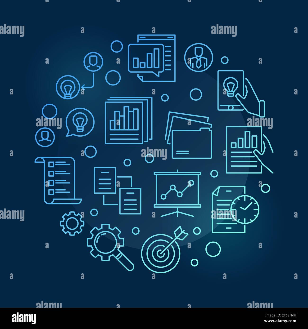 Project Management Planning vector round blue thin line illustration on ...