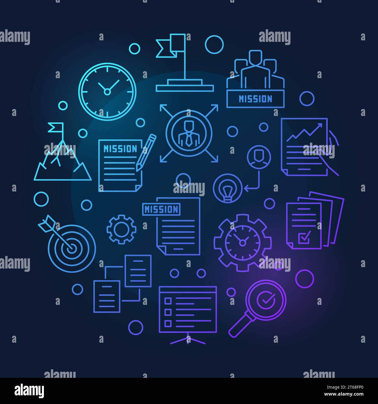 Company Mission Statement vector round blue illustration in outine ...