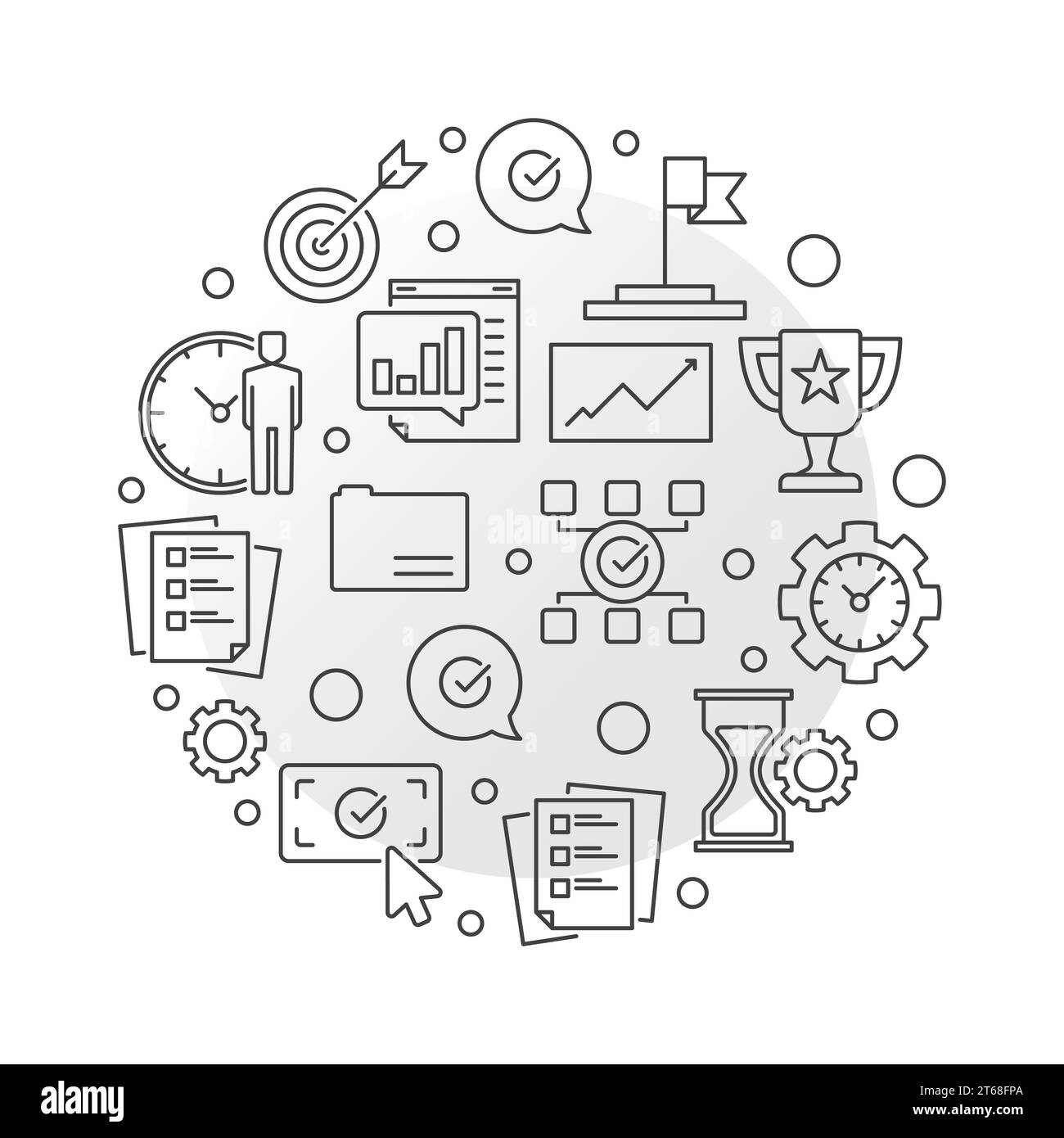 Business goals vector simple round illustration in thin line style ...