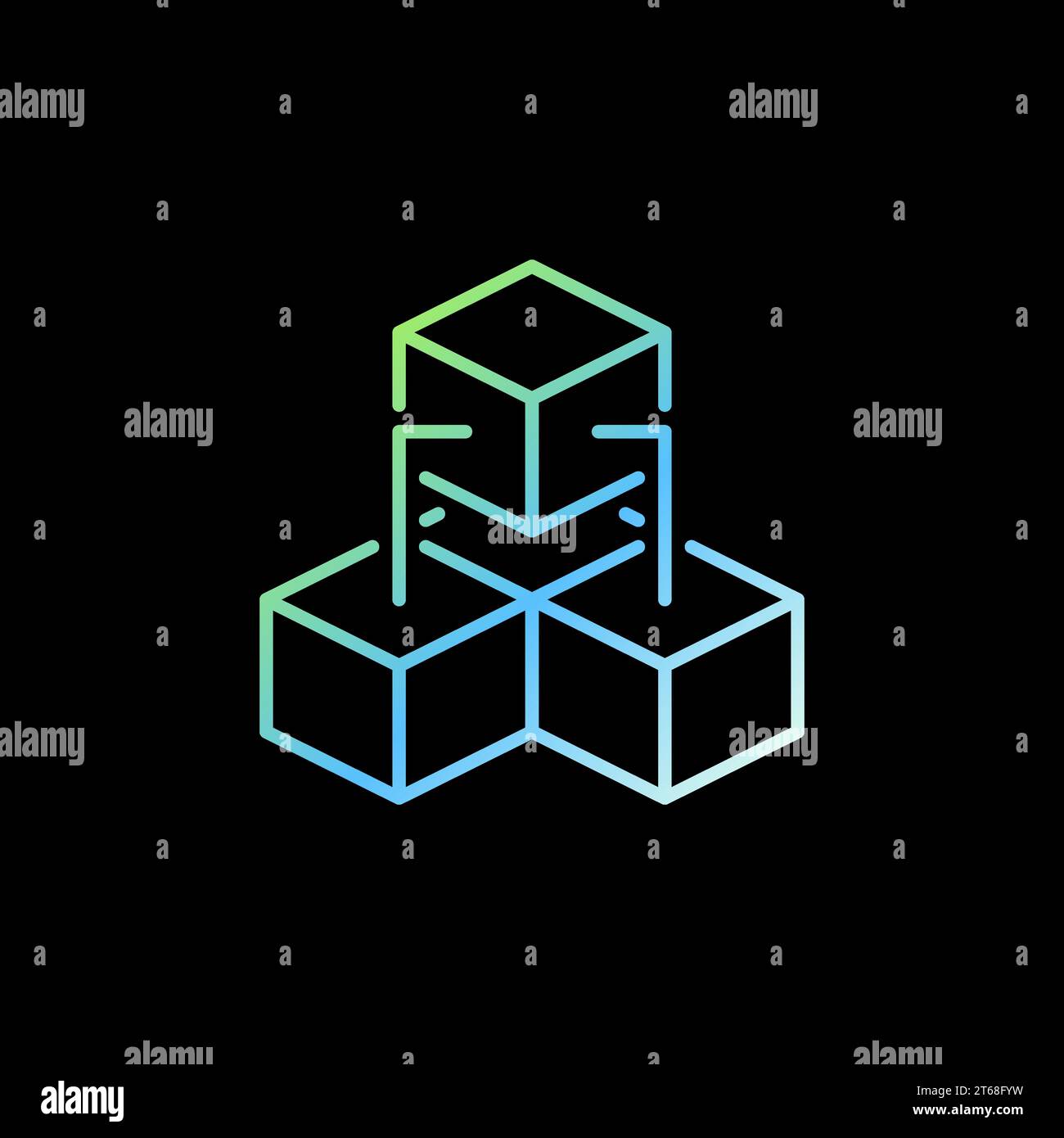 Three Connected Blocks - Cryptocurrency Blockchain Technology linear vector concept colored icon ...