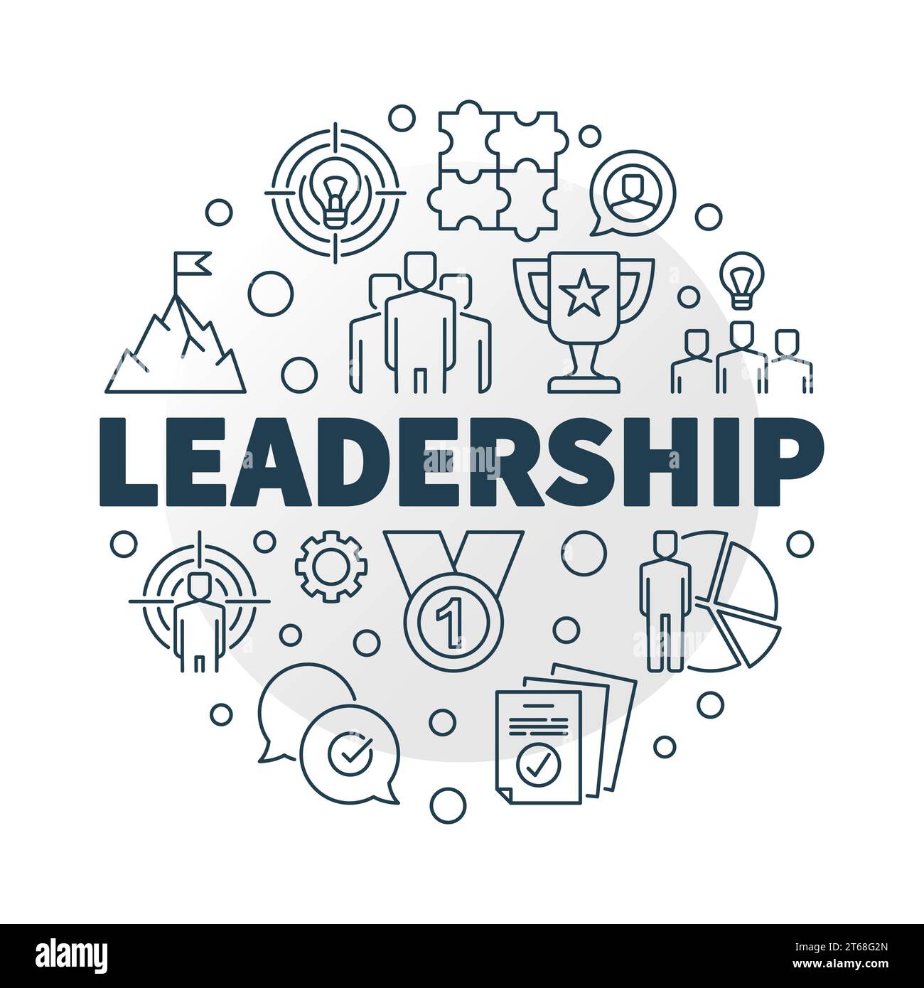Vector Leadership round concept simple illustration in outline style ...
