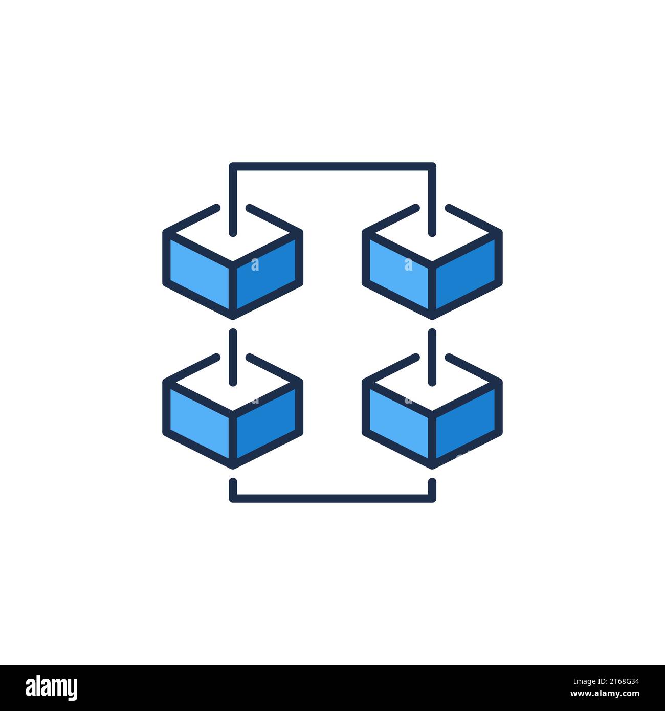 Blockchain with Four Blocks vector concept blue icon - Decentralized Block chain network modern ...