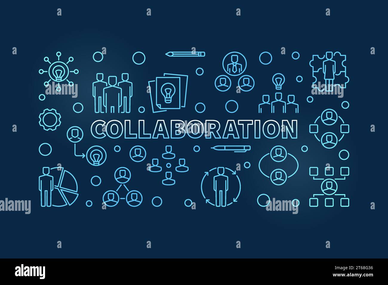 Business Collaboration vector blue horizontal outline illustration or ...
