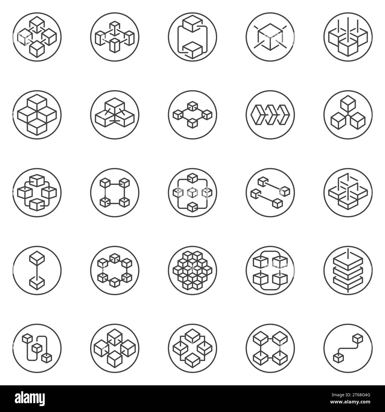 Blockchain Technology Concept Outline round icons set - vector Block ...