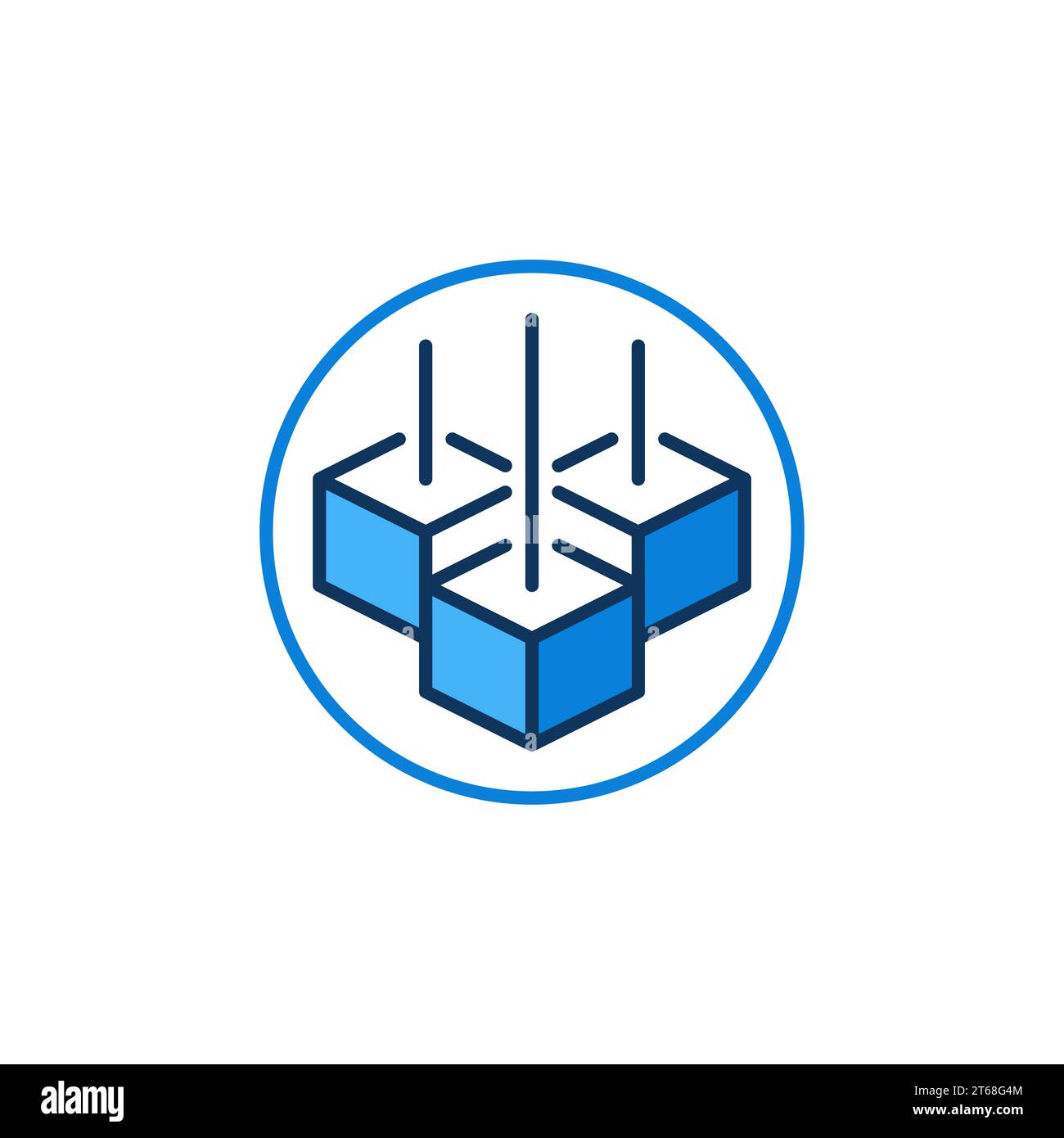 Blockchain Cryptocurrency in circle vector concept blue icon. Three ...