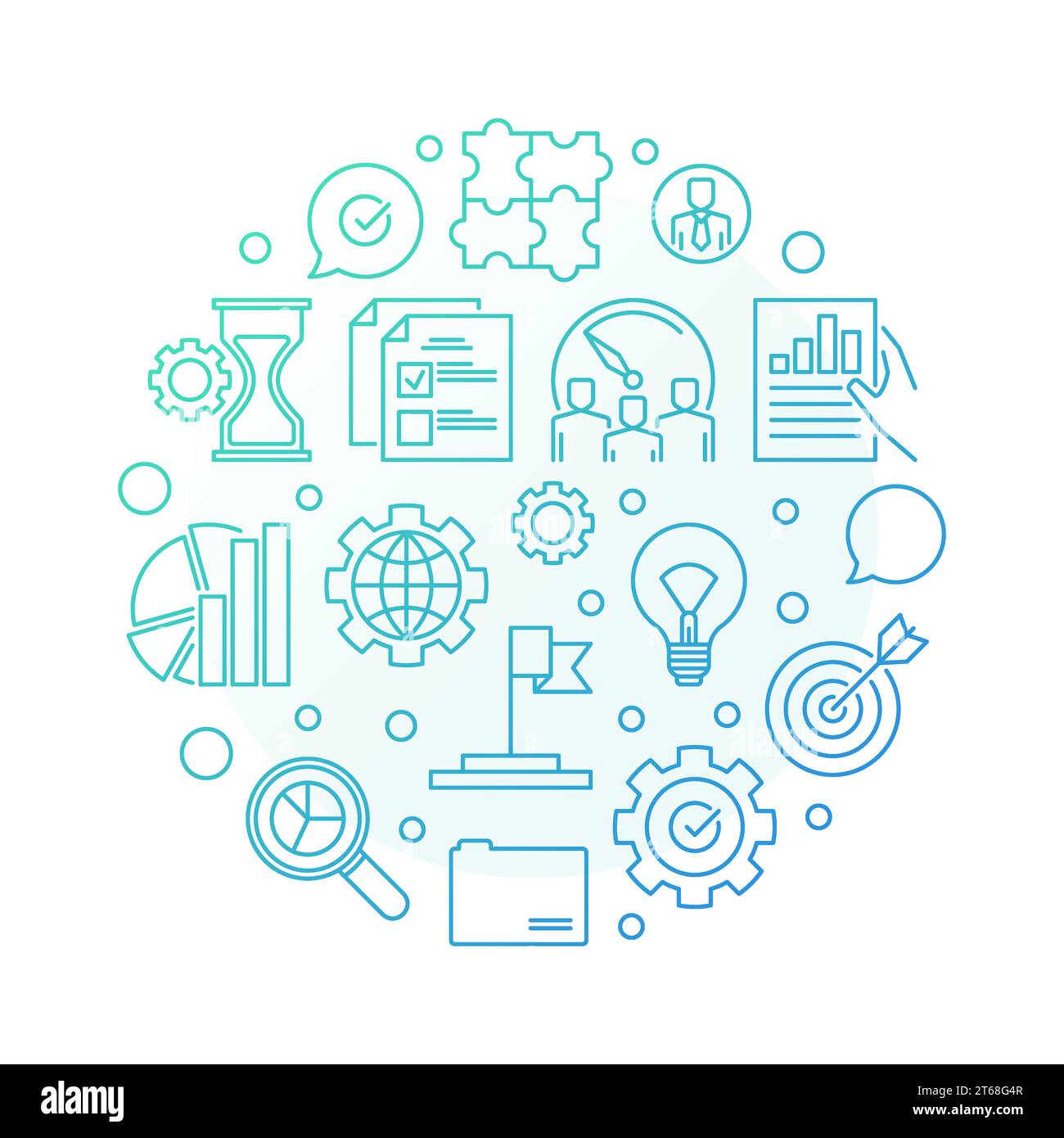Vector core values blue round outline illustration on white background ...