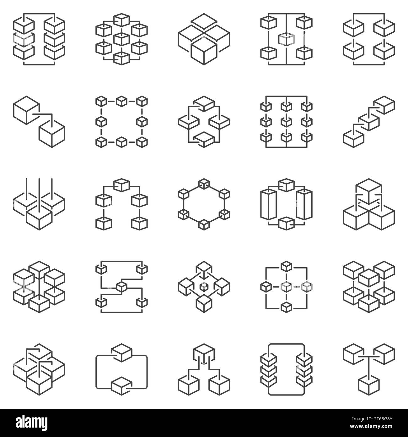 Blockchain Technology concept outline icons set - vector Block-Chain Cryptocurrency abstract ...