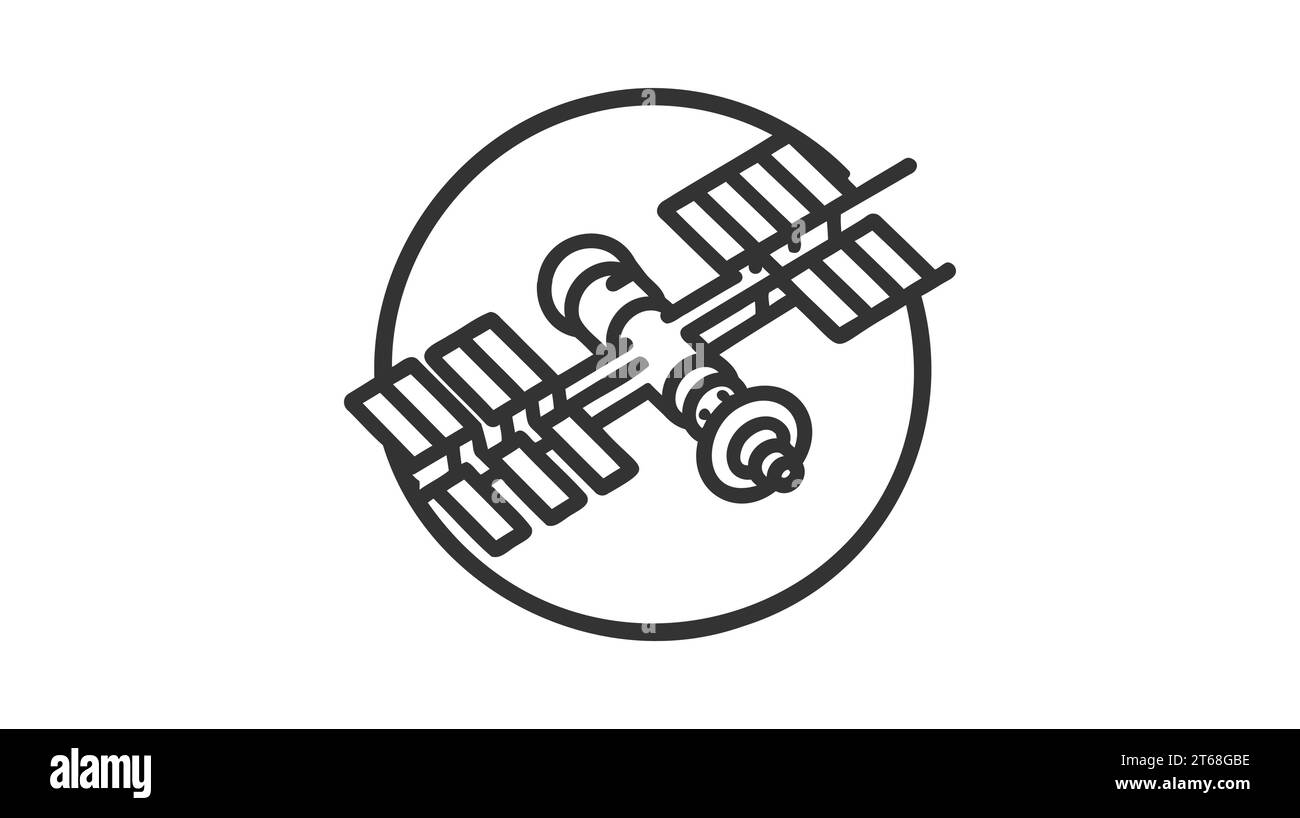 Artificial satelite in orbit around earth. Flat style. On white ...