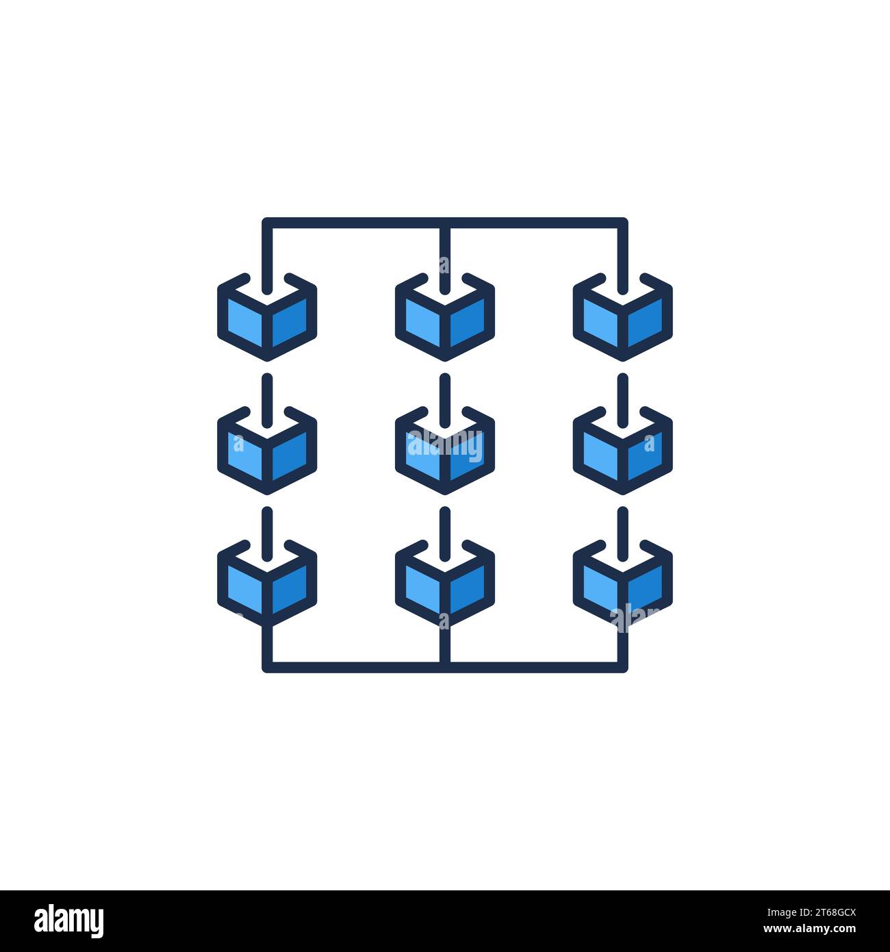 Blockchain Technology with 9 Blocks vector concept blue icon or symbol ...