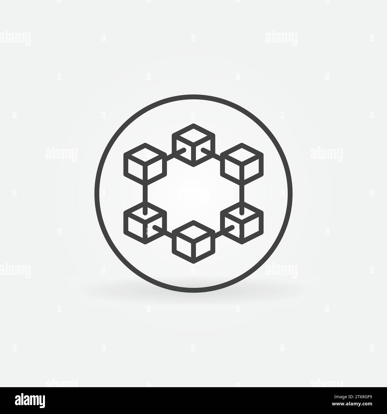 Circle with Six Blocks vector thin line Blockchain concept icon. Decentralized Block Chain ...