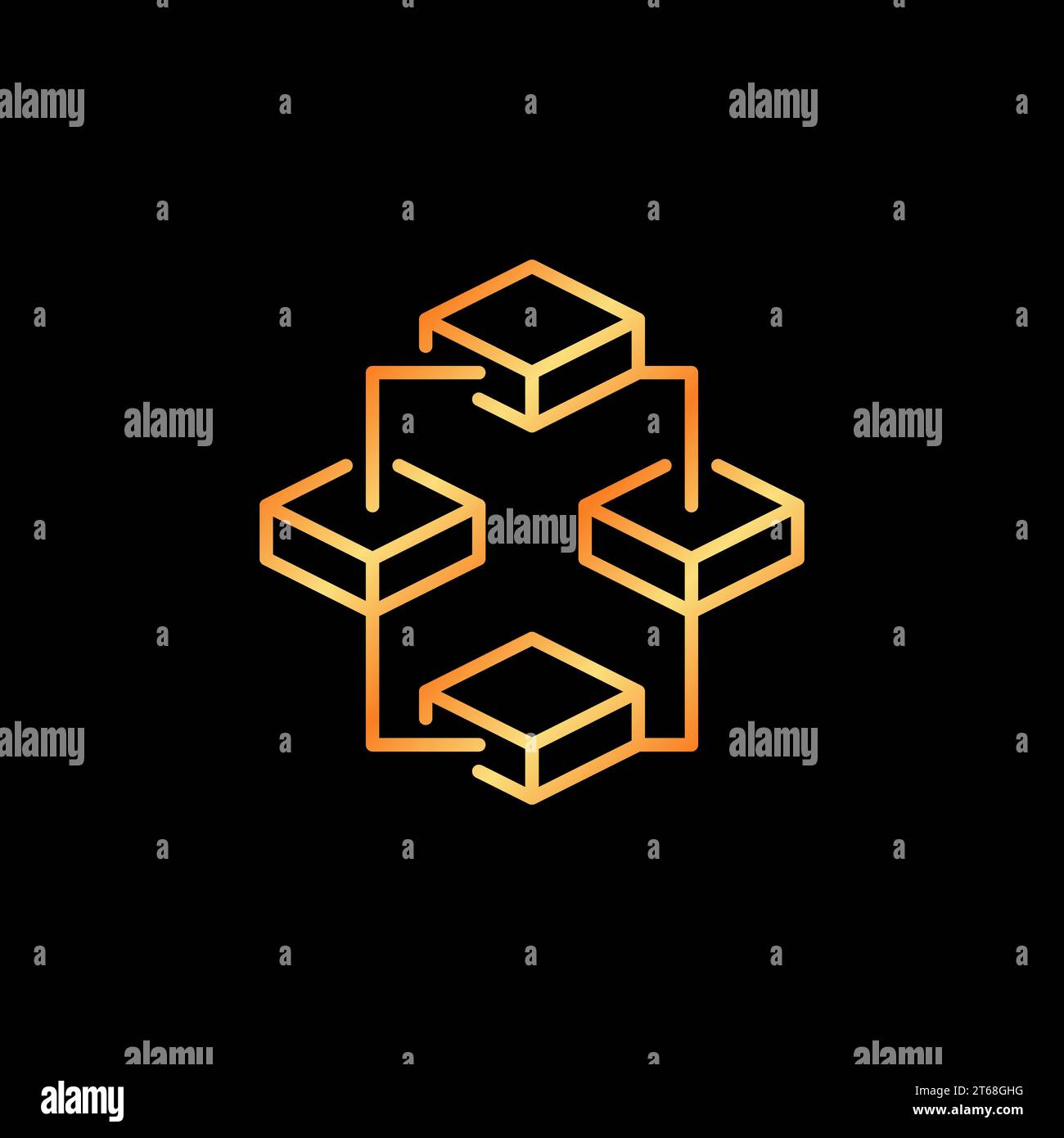 Blockchain Vector Thin Line Concept Golden Icon Block Chain Network With 4 Blocks Creative