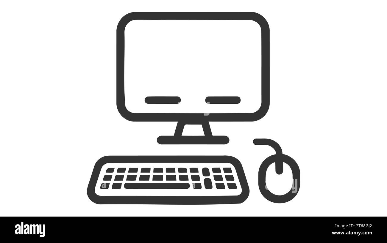 Black outlined vector illustration of a desktop computer with a monitor ...