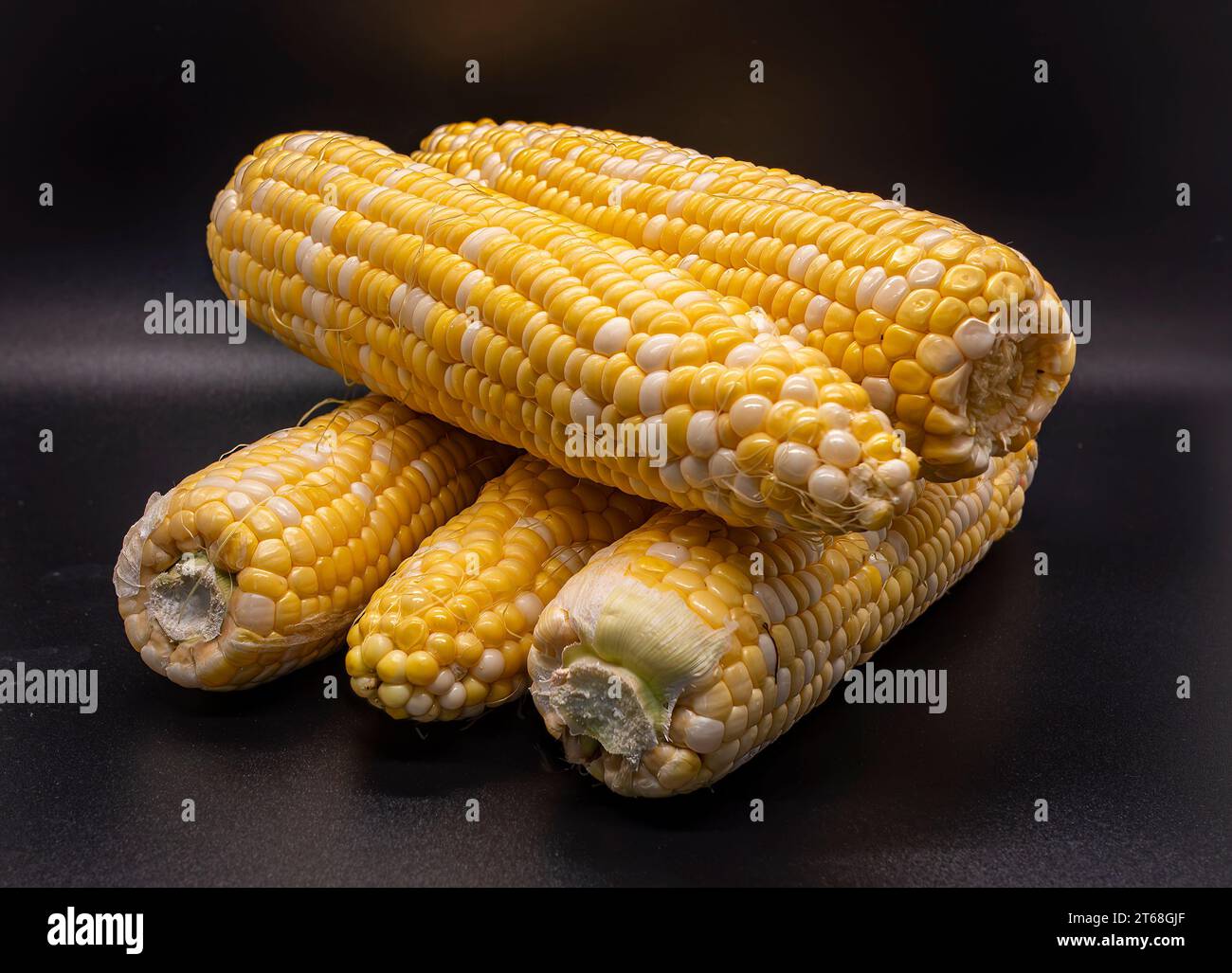 A Table Top View of Corn on the Cob, Whit a Black Background, Sitting ...