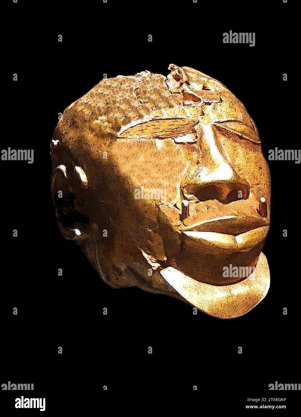 Art depicting African trophy head in gold made by Asante people of ...