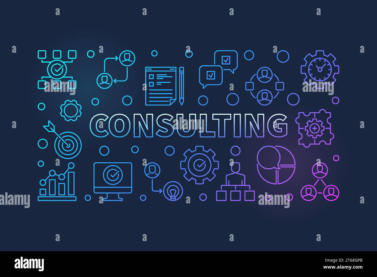 Consulting concept business outline illustration. Vector colored banner ...