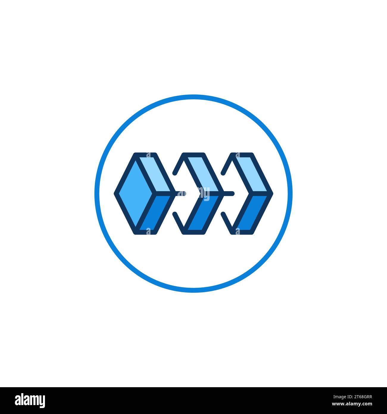 Block Chain vector concept blue round icon or Circle with Cube Network Structure abstract sign ...