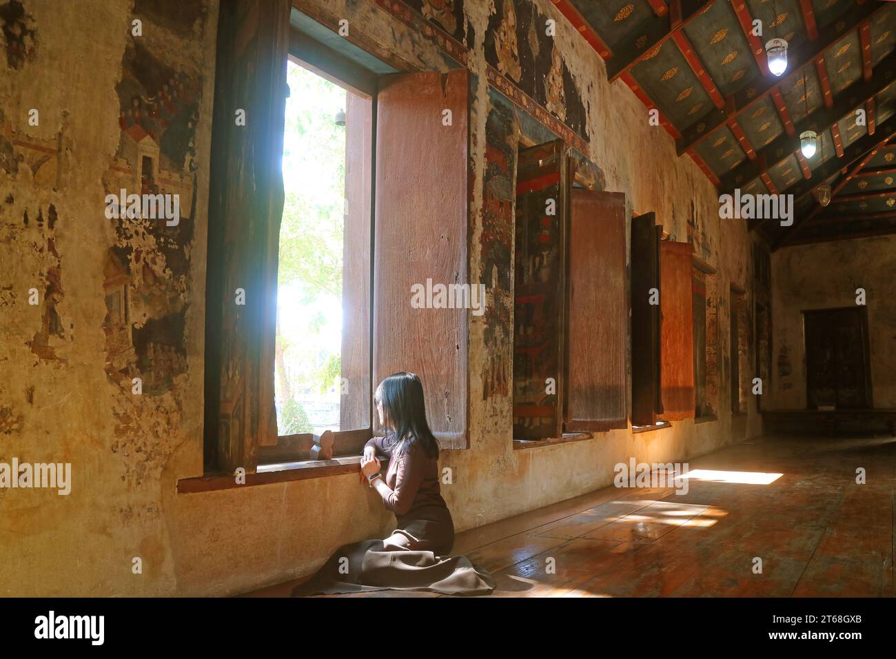 Female Visitor Sitting at the Window Side of the Sermon Hall with ...