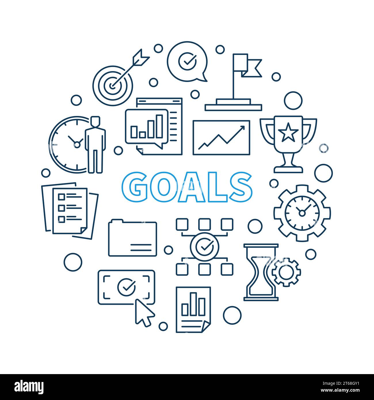 Goals vector circular concept illustration in outline style Stock ...