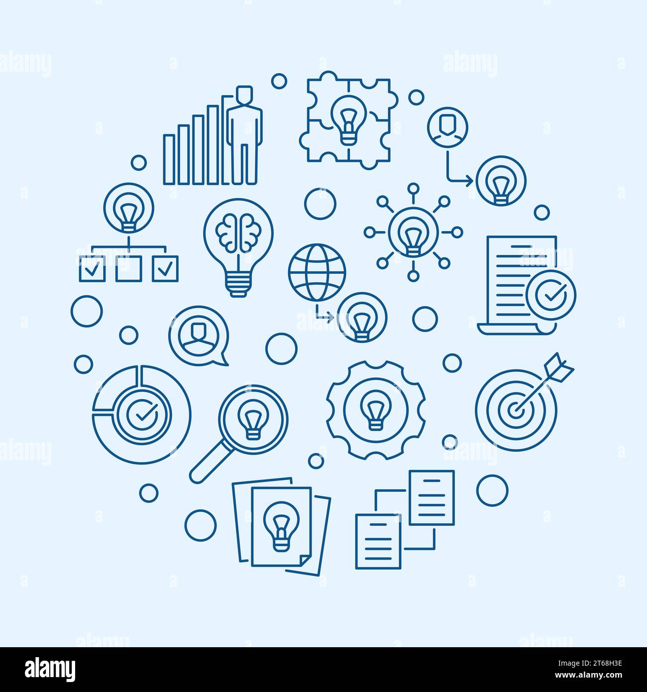 Business Ideas vector round creative illustration in outline style ...