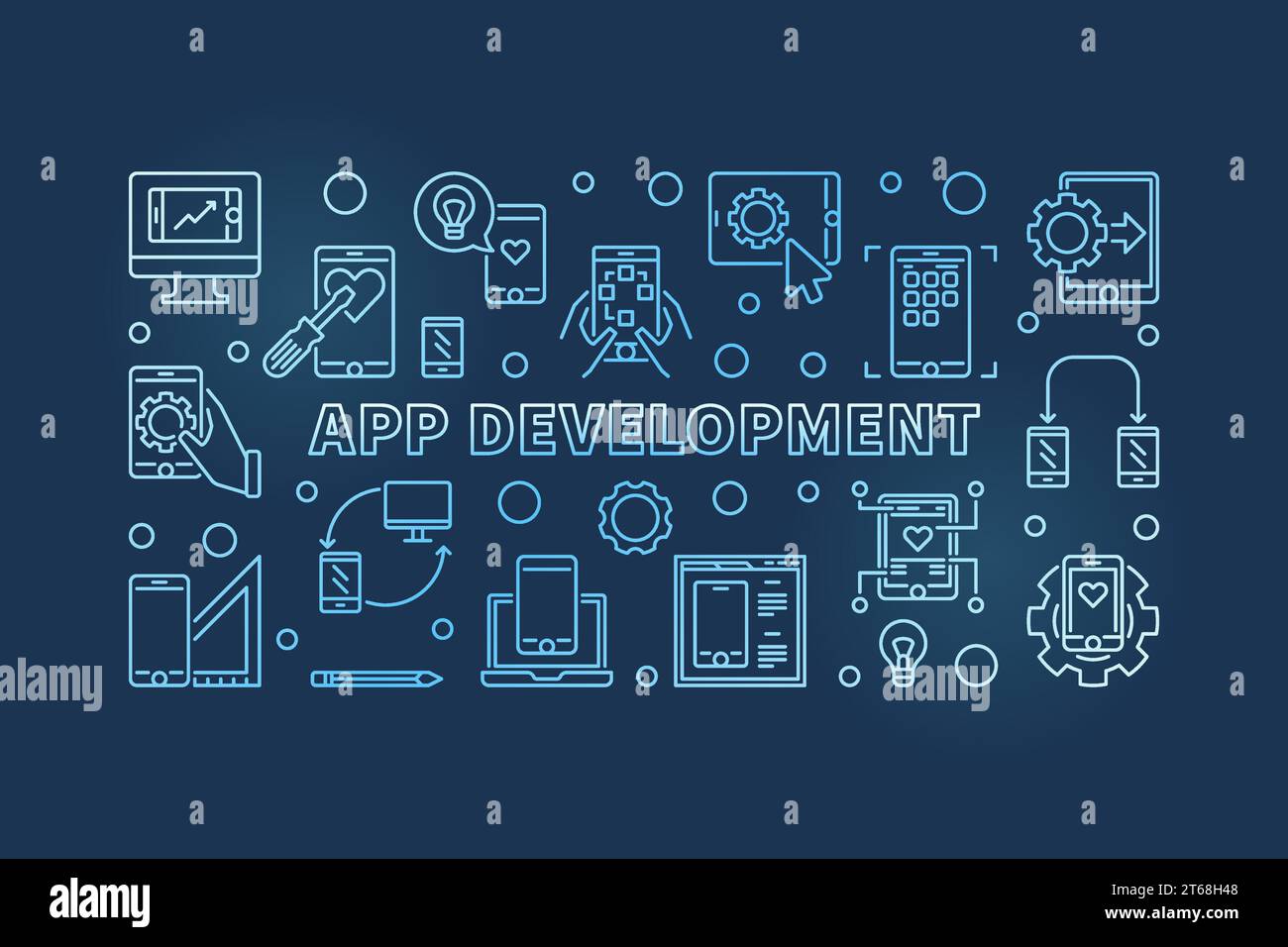 App Development vector blue concept illustration in thin line style on ...