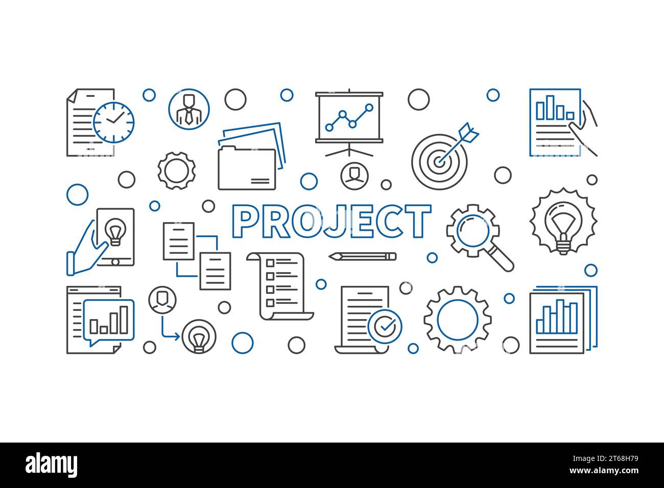 Project horizontal concept illustration in thin line style. Vector ...