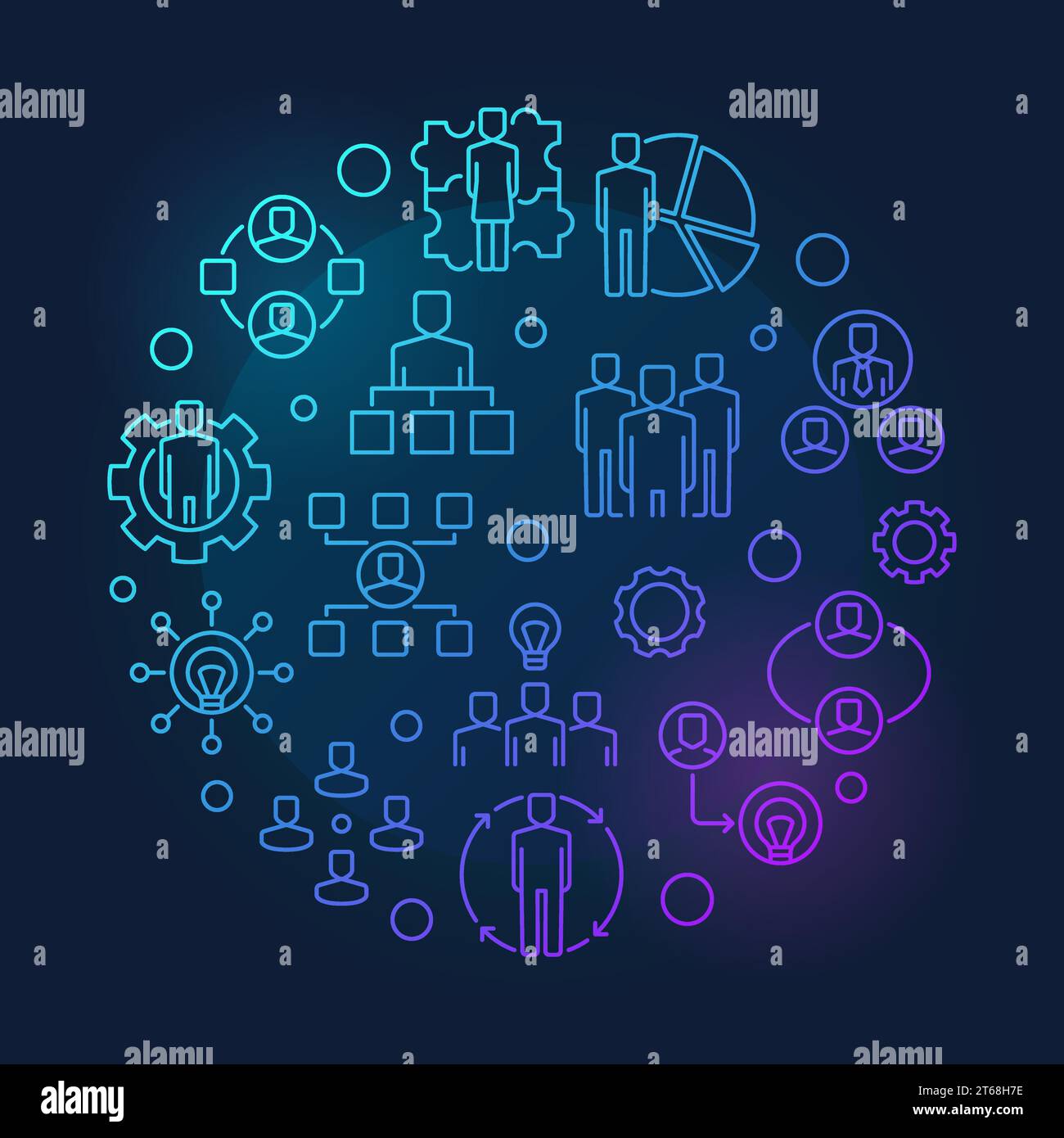 Vector collaboration round colorful outline illustration on dark blue ...