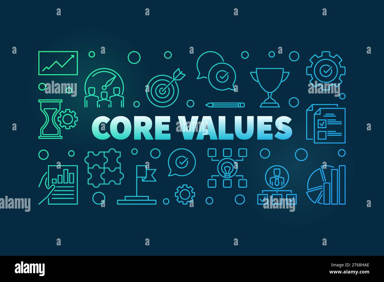 Core Values horizontal colored outline banner on dark background ...
