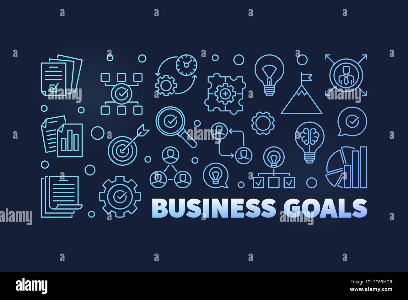 Business Goals blue outline illustration or banner on dark background ...