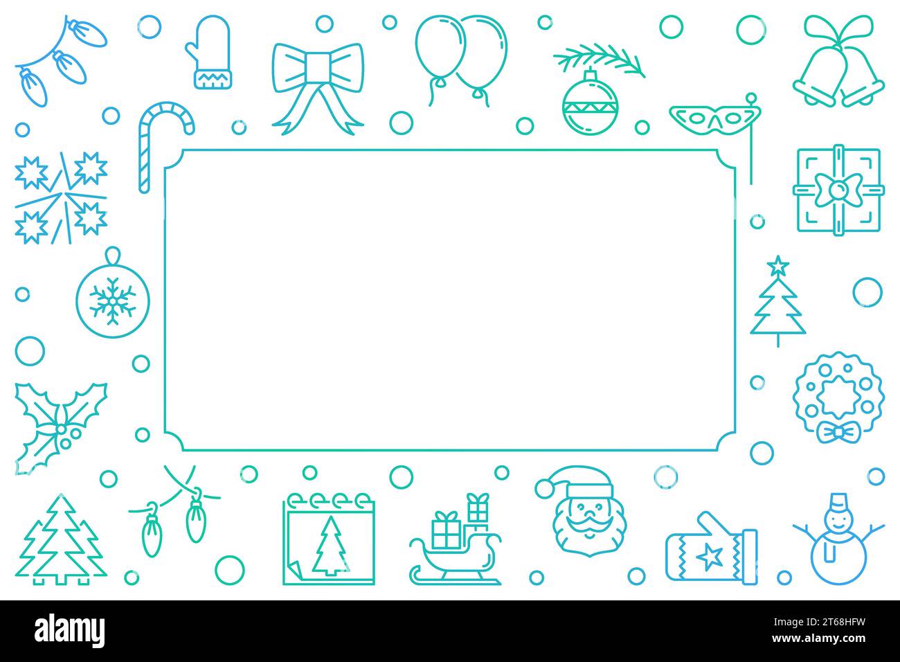 Vector Merry Christmas blue frame in thin line style on white ...