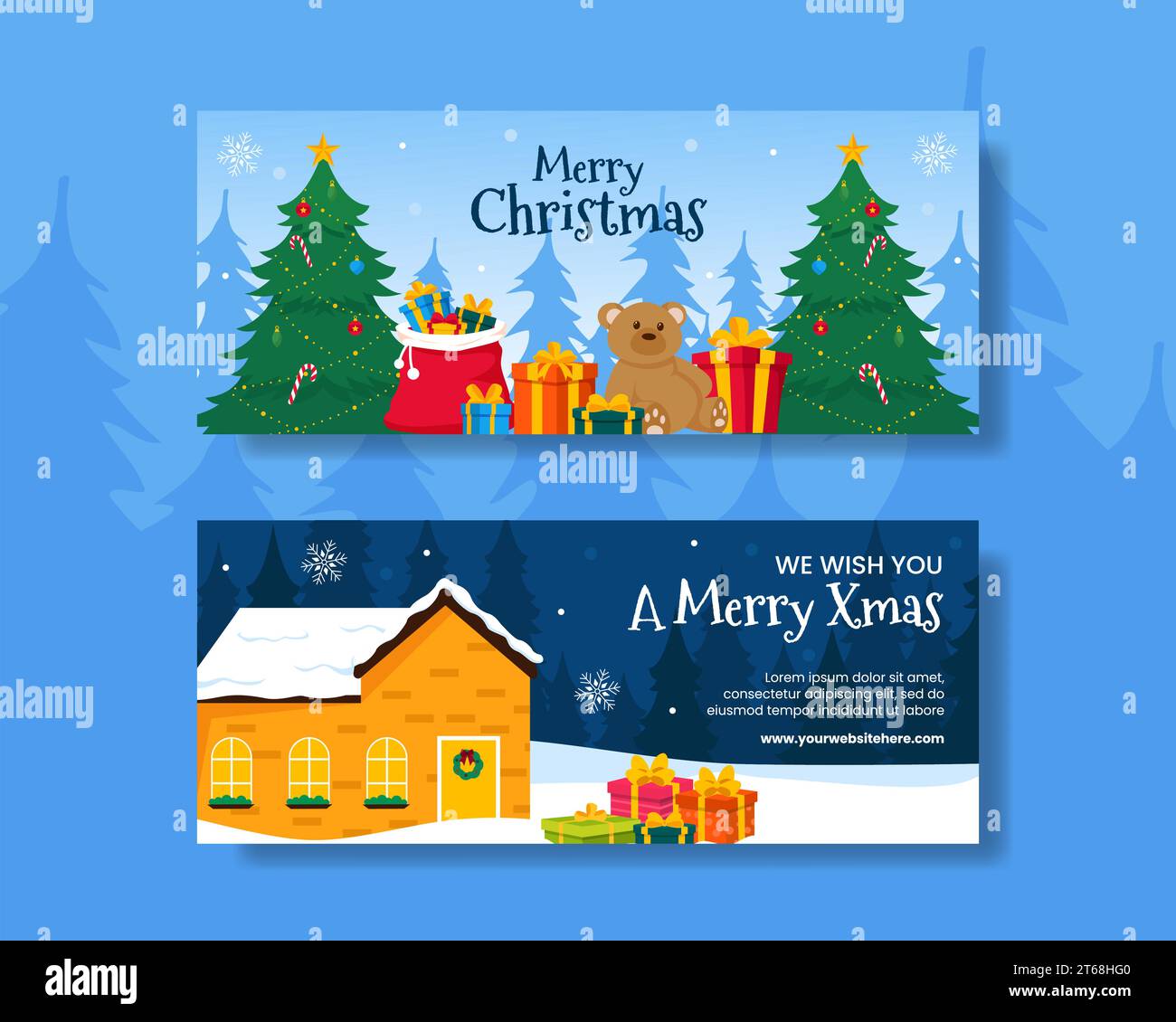Merry Christmas Horizontal Banner Illustration Flat Cartoon Hand Drawn ...