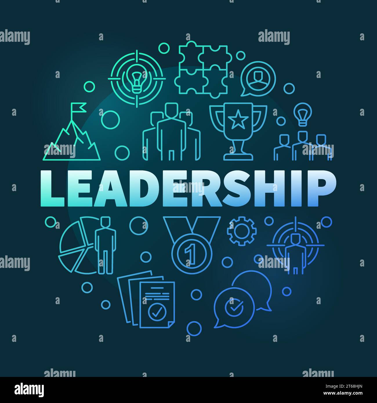 Vector Leadership round colorful linear illustration on dark background ...