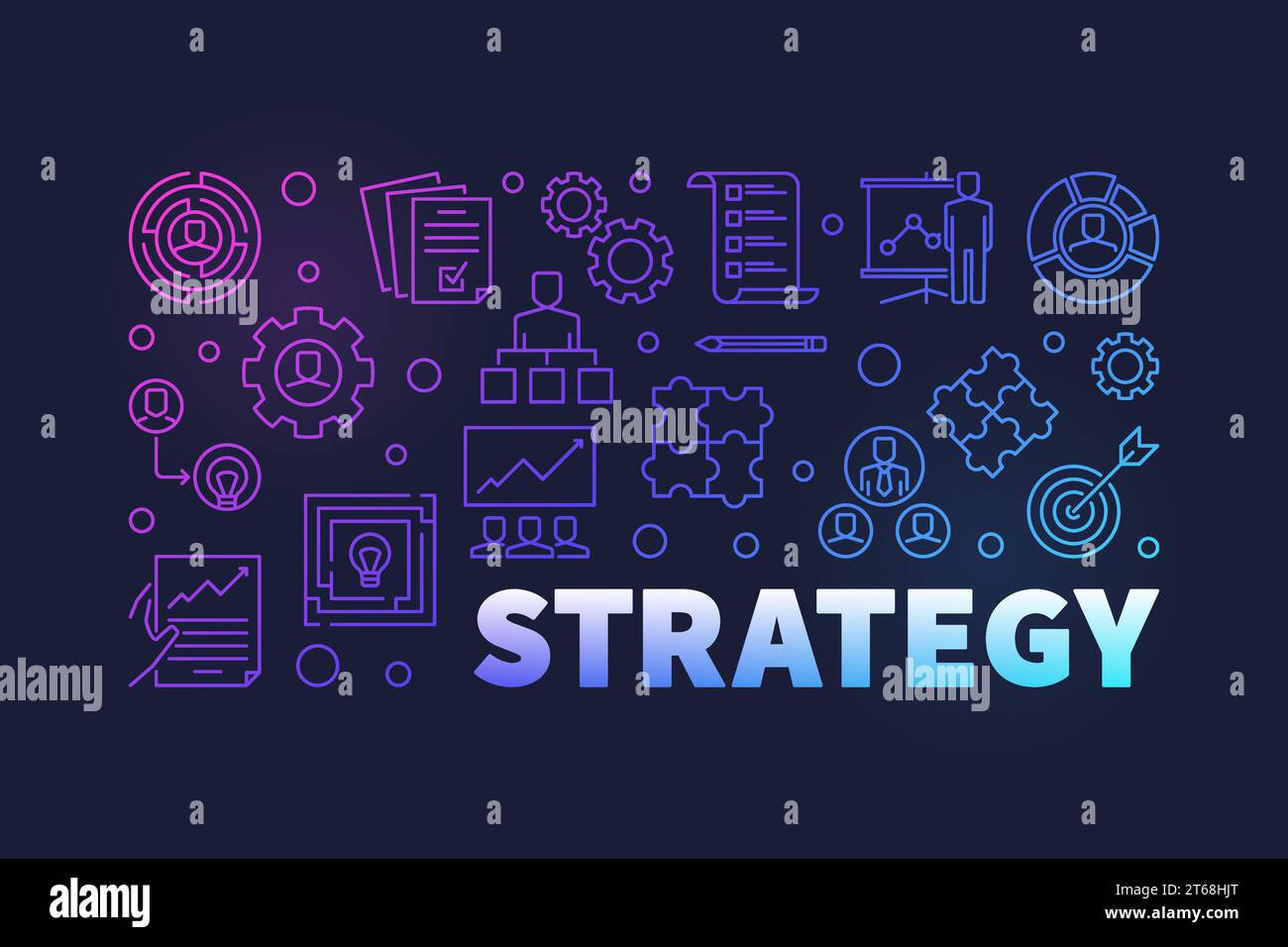 Strategy vector colored horizontal banner or illustration in thin line ...