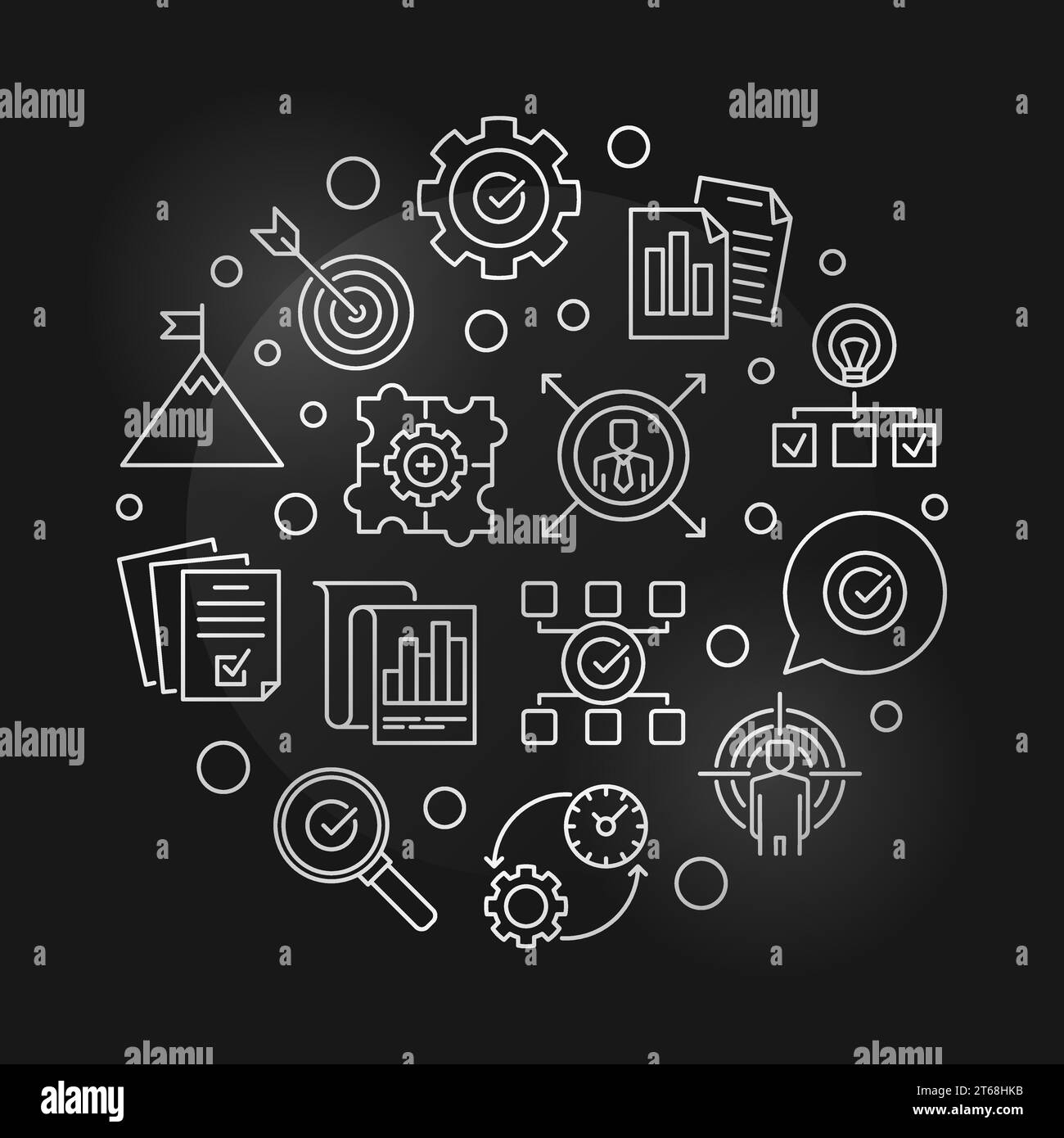 Vector business goals round silver linear illustration on dark ...