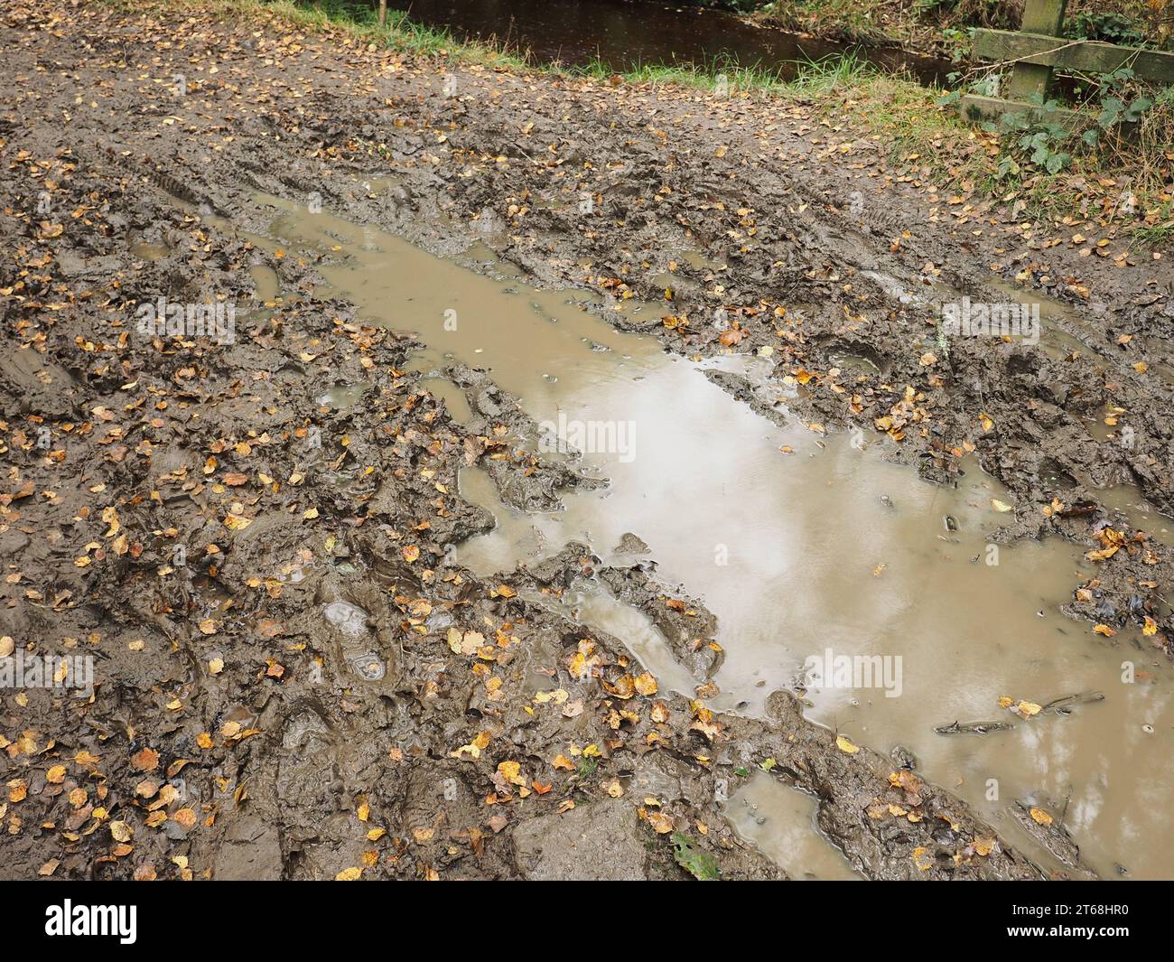 The flooded country lane with thick mud and lots of rainwater Stock ...