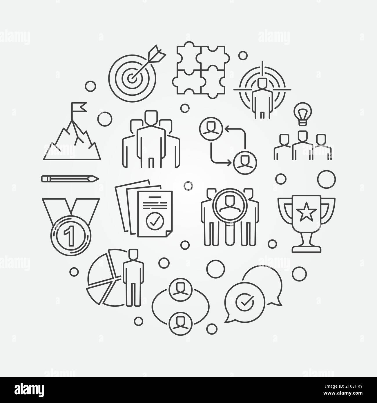 Business Leadership vector concept round simple illustration in outline ...