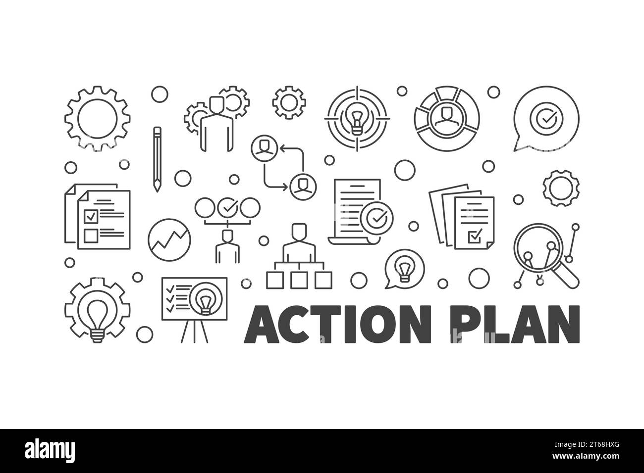 Vector Action Plan horizontal banner or illustration in thin line style ...