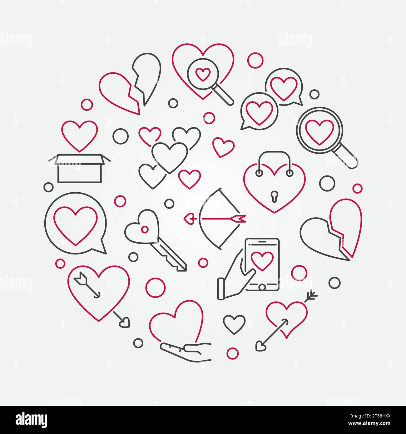 Broken love vector round illustration in thin line style Stock Vector ...