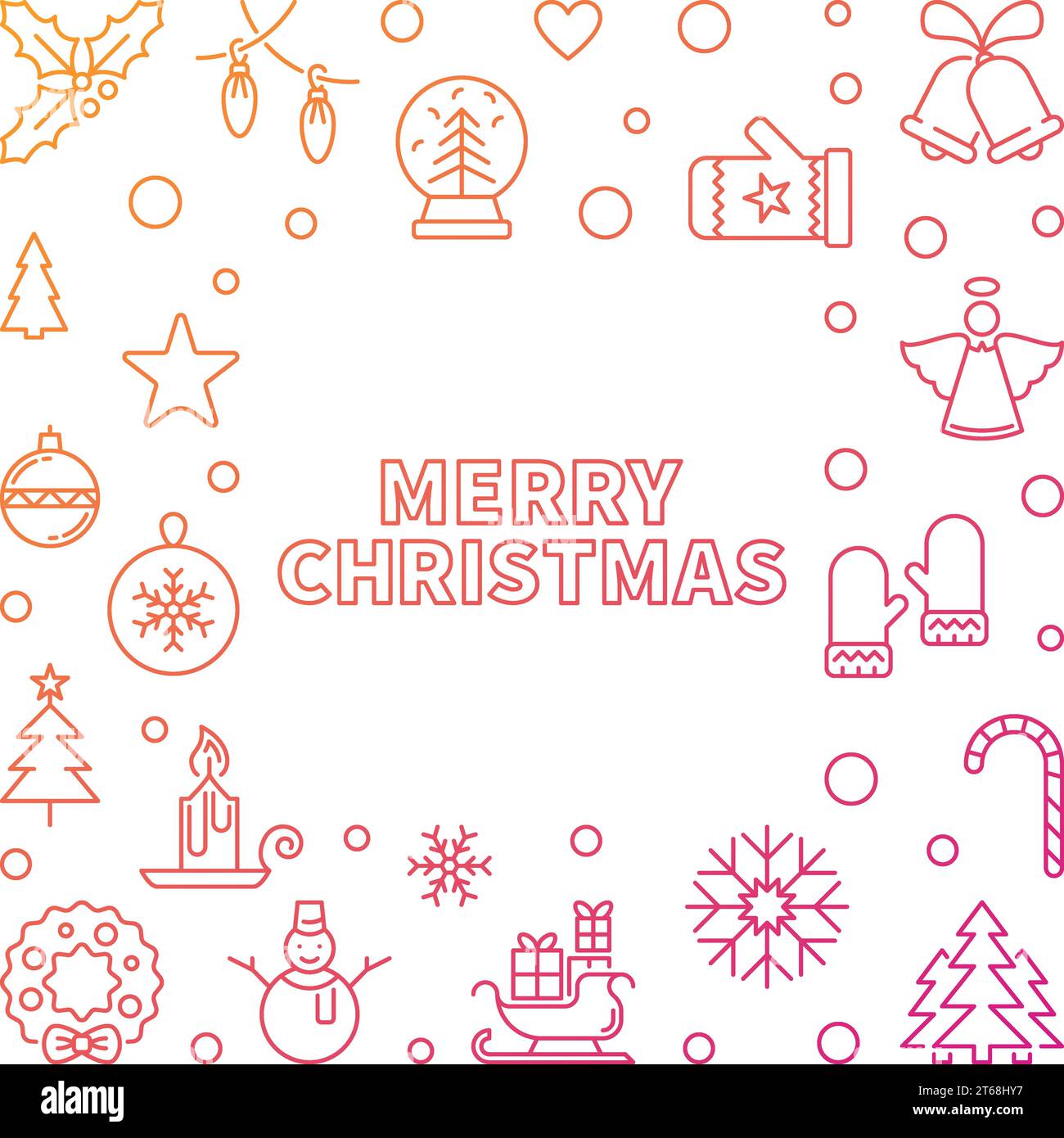 Merry Christmas square vector outline frame. Xmas concept background in ...