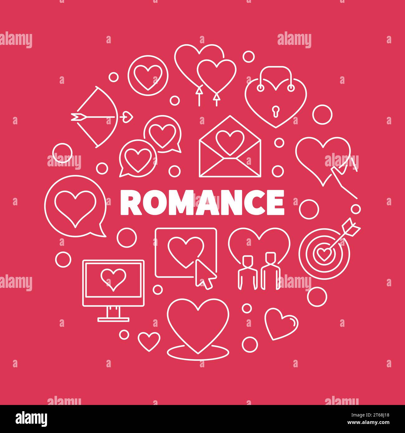 Romance vector concept illustration made with heart and love outline ...