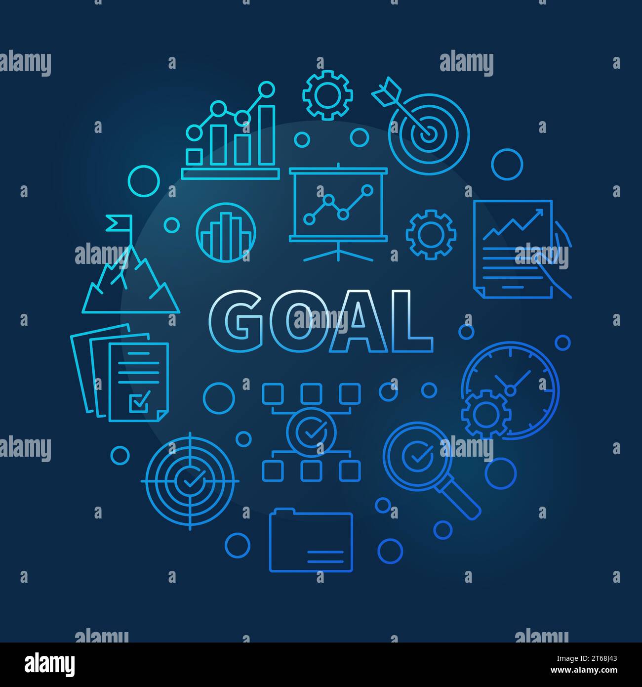 Goal vector concept business blue round illustration in thin line style ...