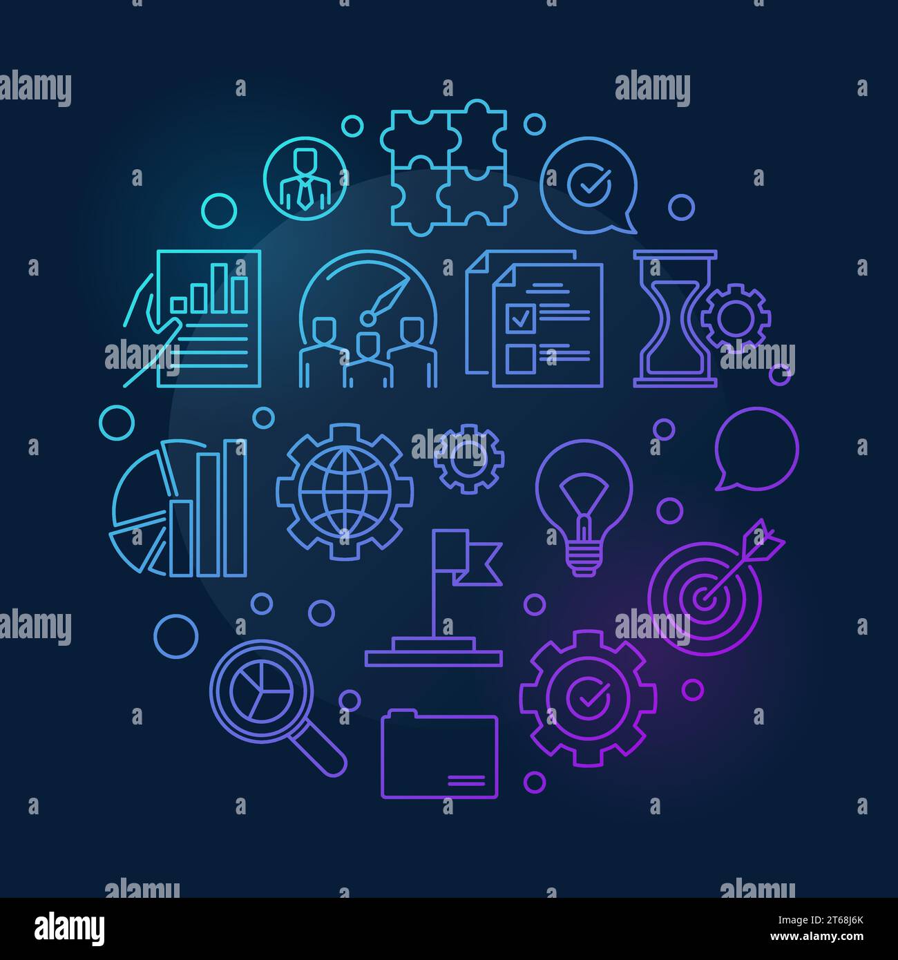 Company Core Values Vector Round Colored Outline Illustration On Dark Background Stock Vector