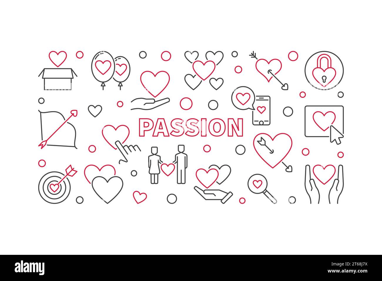 Passion vector horizontal illustration made with heart icons. Love ...
