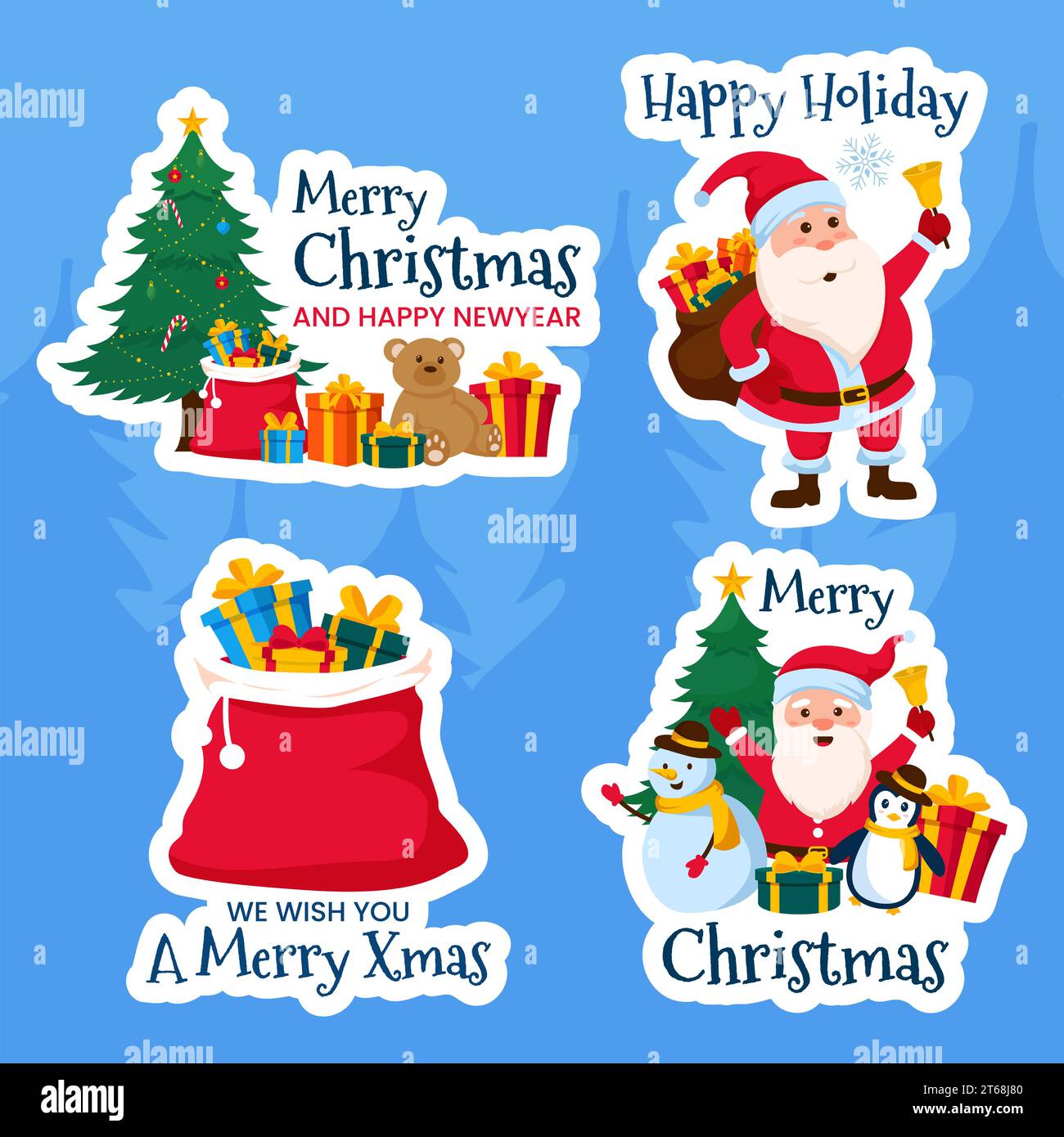 Merry Christmas Label Illustration Flat Cartoon Hand Drawn Templates ...