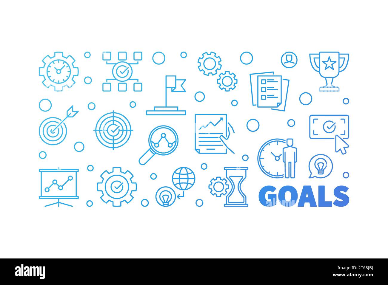 Goals vector horizontal outline blue illustration or banner on white ...