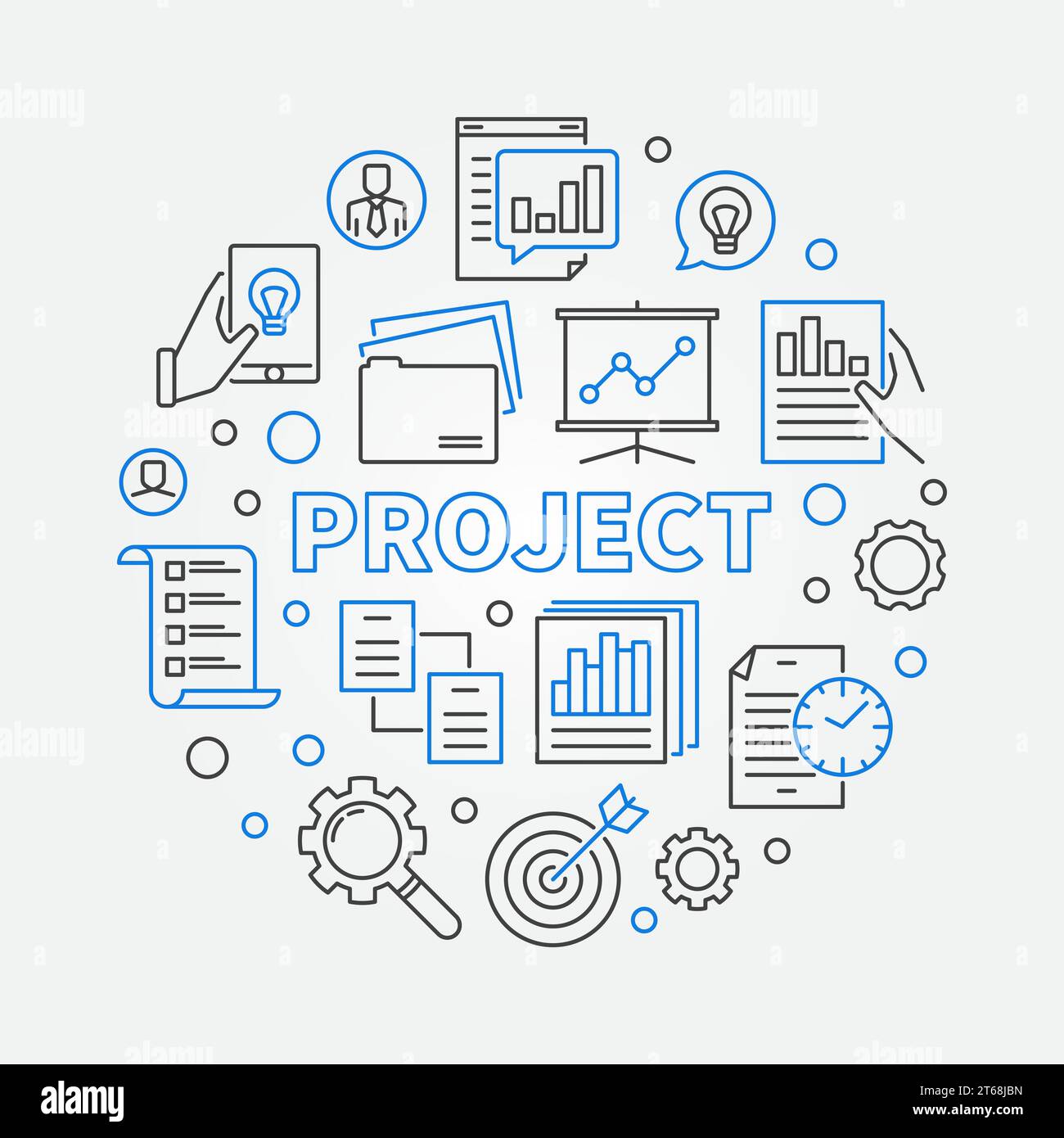 Project vector round business concept simple illustration in thin line ...