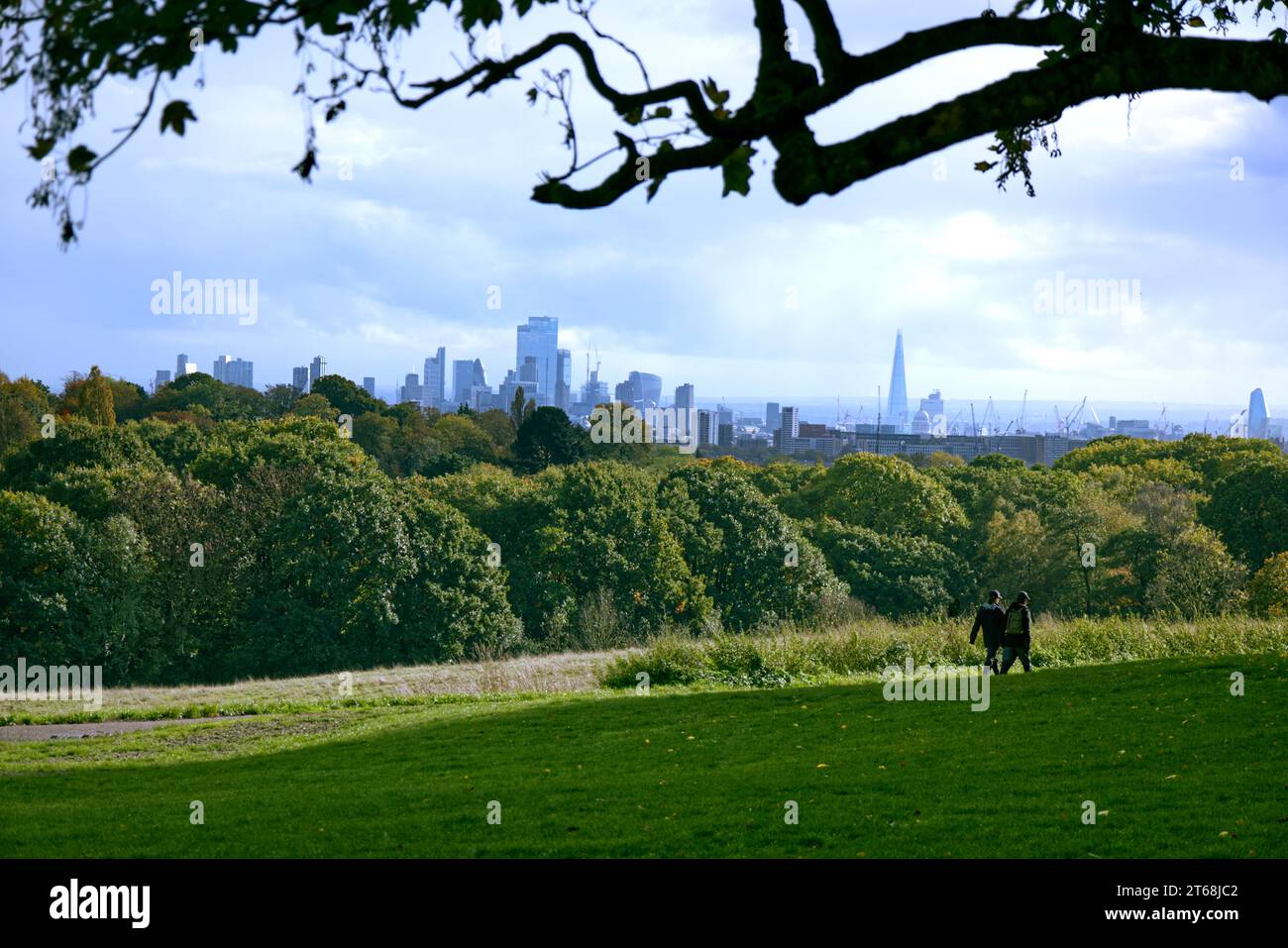 Hampstead Heath, London, England, UK - A couple walking on Prospect ...